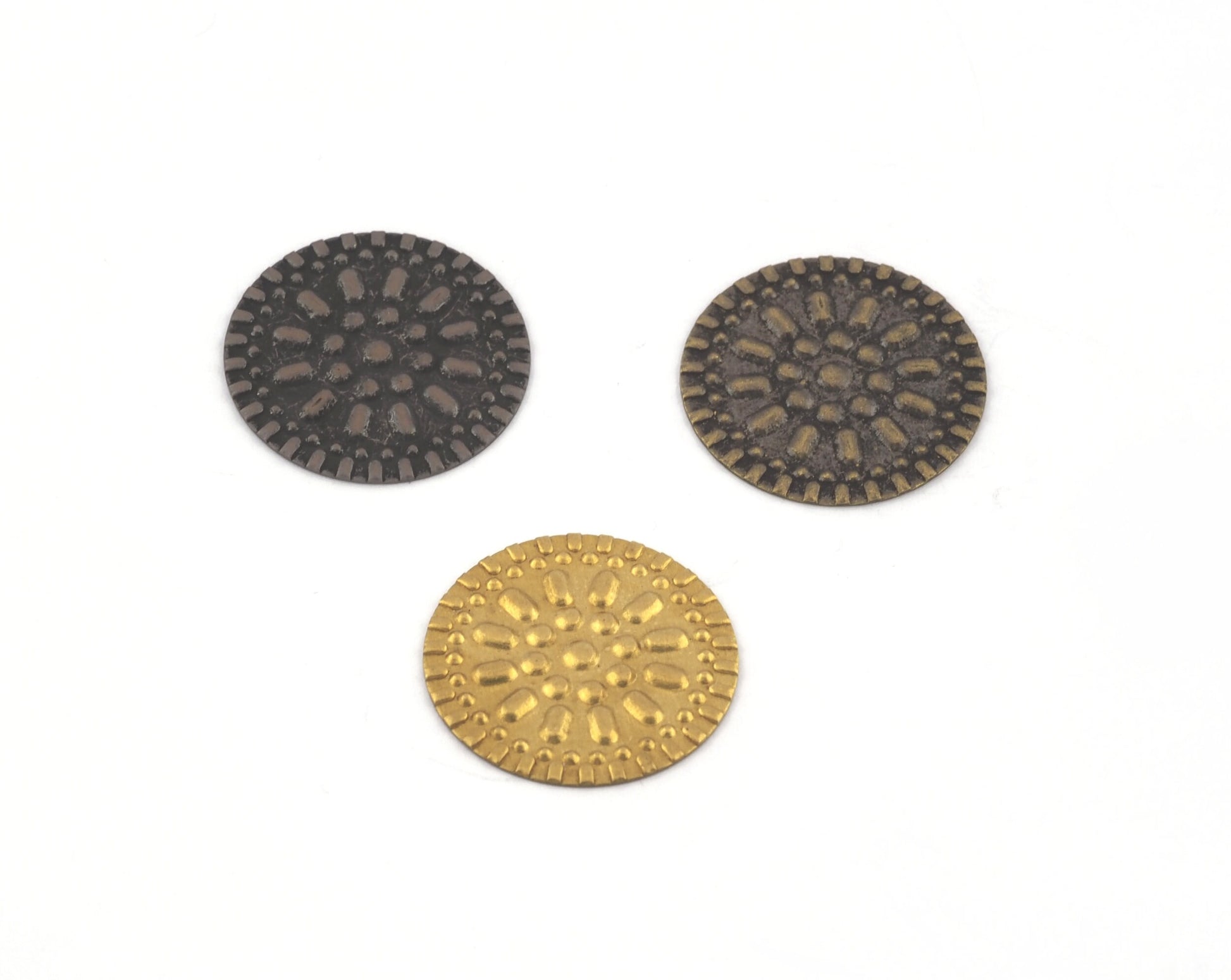Round disc ethnic findings, raw brass - Antique bronze - Antique copper ...